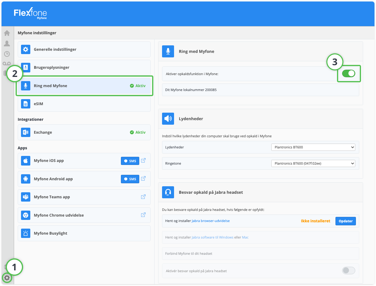 Aktivering af softphone